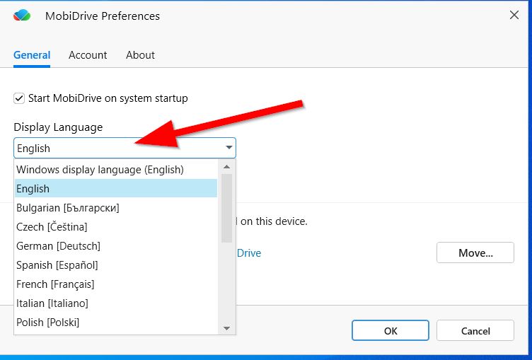 ¿Cómo cambiar el idioma de MobiDrive en Windows? – MobiSystems